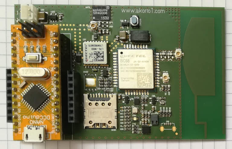akorIoT Nano with Arduino Nano / STM32 Nucleo 32 and NB-IoT, GSM and GNSS module